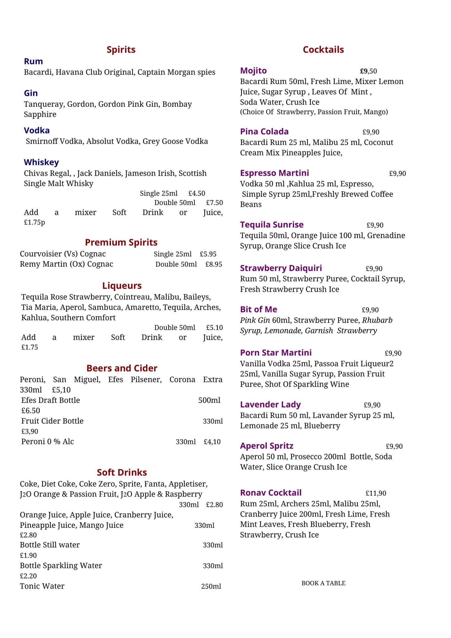 Our Menu – Ronav Cafe & Bistro Apsley